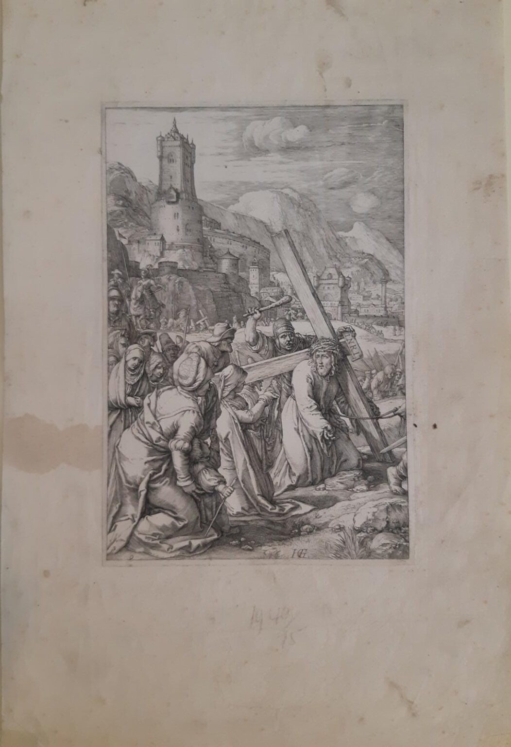 Christ carrying the cross (set title: The Passion of Christ, 1596-1598) .[Antique engraving ...