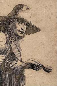 Antique print I Leprous beggar published ca. 1634 by P. Quast.