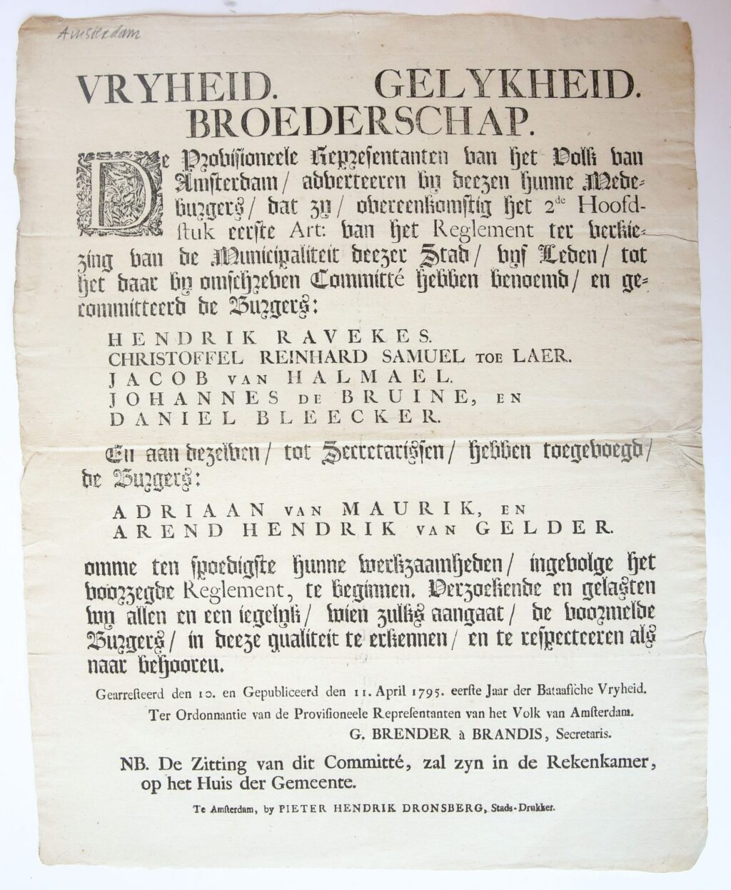 Pamphlet: Vryheid. Gelykheid. Broederschap. De Provisioneele ...